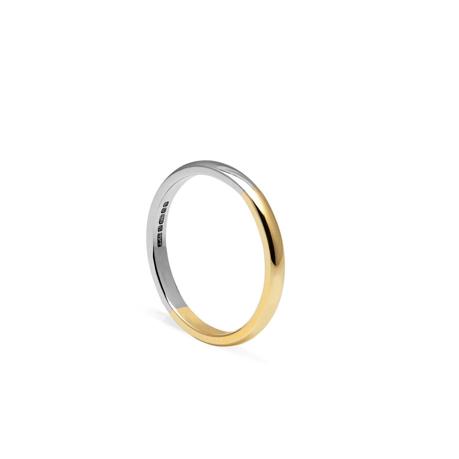 Womens Two-tone D-shape Stacking Ring - 18k Yellow & White Gold